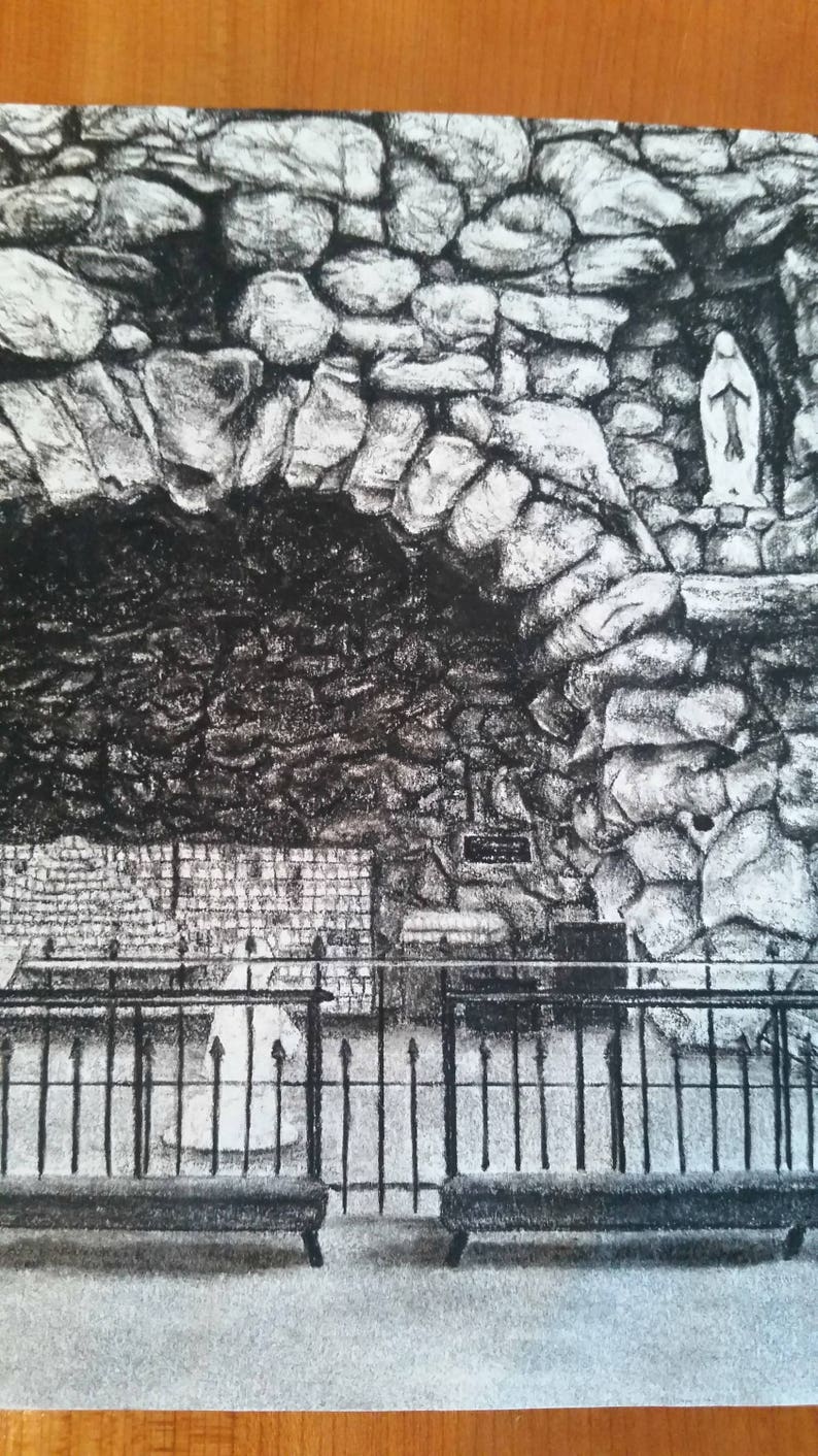 Print- Notre Dame Grotto Charcoal Drawing GICLEE PRINT - Etsy