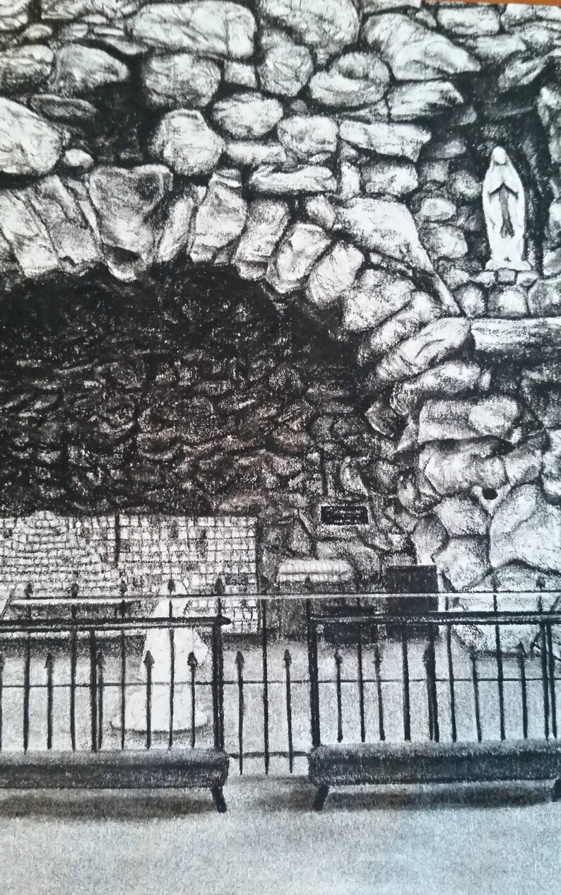 Print- Notre Dame Grotto Charcoal Drawing GICLEE PRINT - Etsy