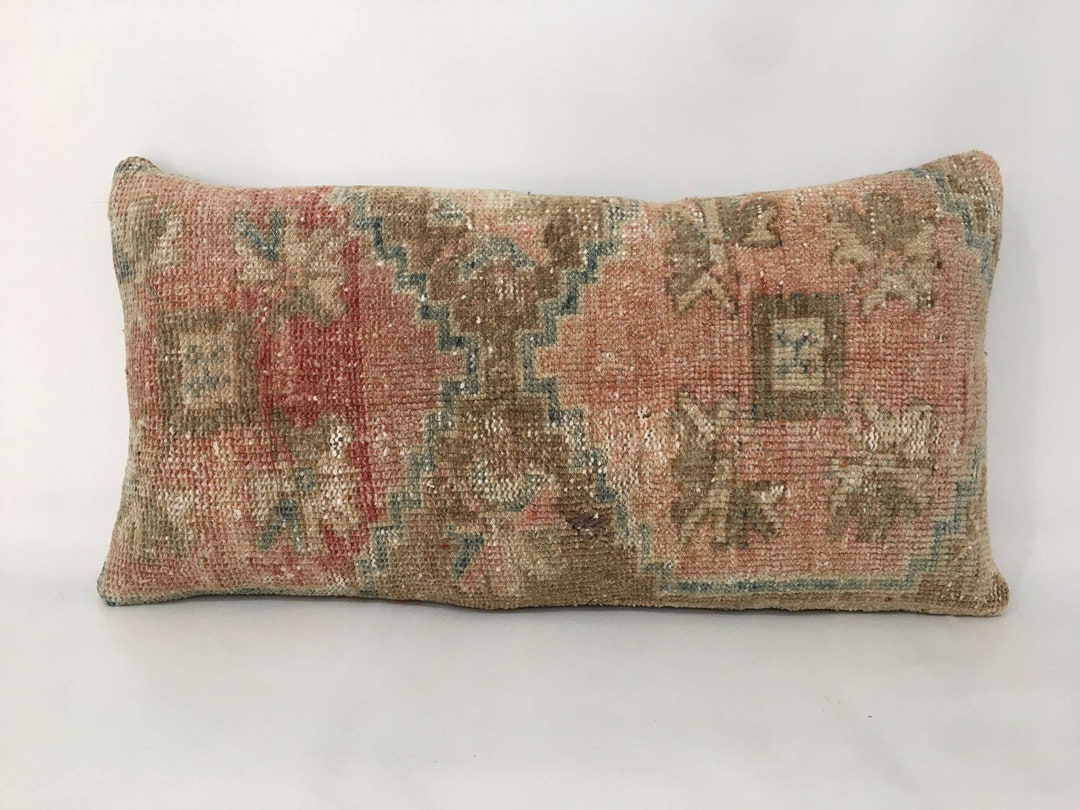 Carpet Lumbar, Wool Lumbar, Vintage Pillow, Turkish Rug Pillow, Muted ...
