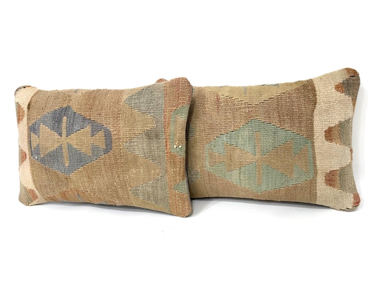 Handwoven Turkish Kilim Pillow Cover Pair: Bohemian Cushion (10"x16 ...
