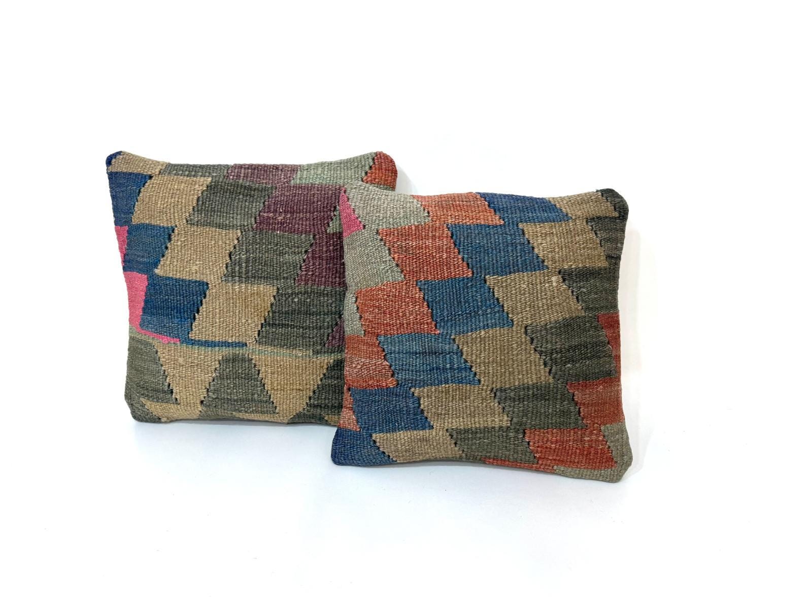 12"x12" Small Cushion, Kilim Pillow, Small Chair Pillow, Woven Wool ...