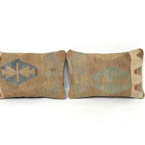 Handwoven Turkish Kilim Pillow Cover Pair: Bohemian Cushion (10"x16 ...