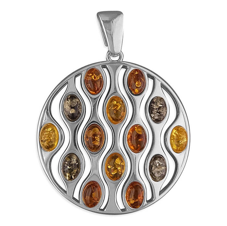 Mixed Amber Disc Sterling Silver Pendant - Etsy UK