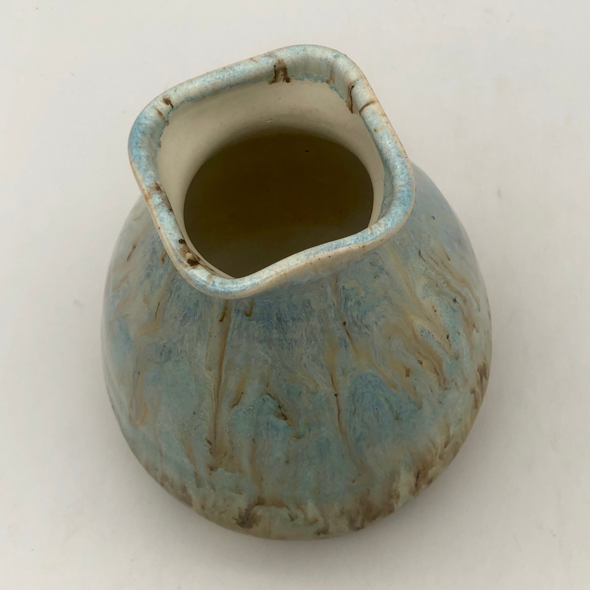 Seascape Wheel Thrown Footed Stoneware Vase With Squared Rim - Etsy