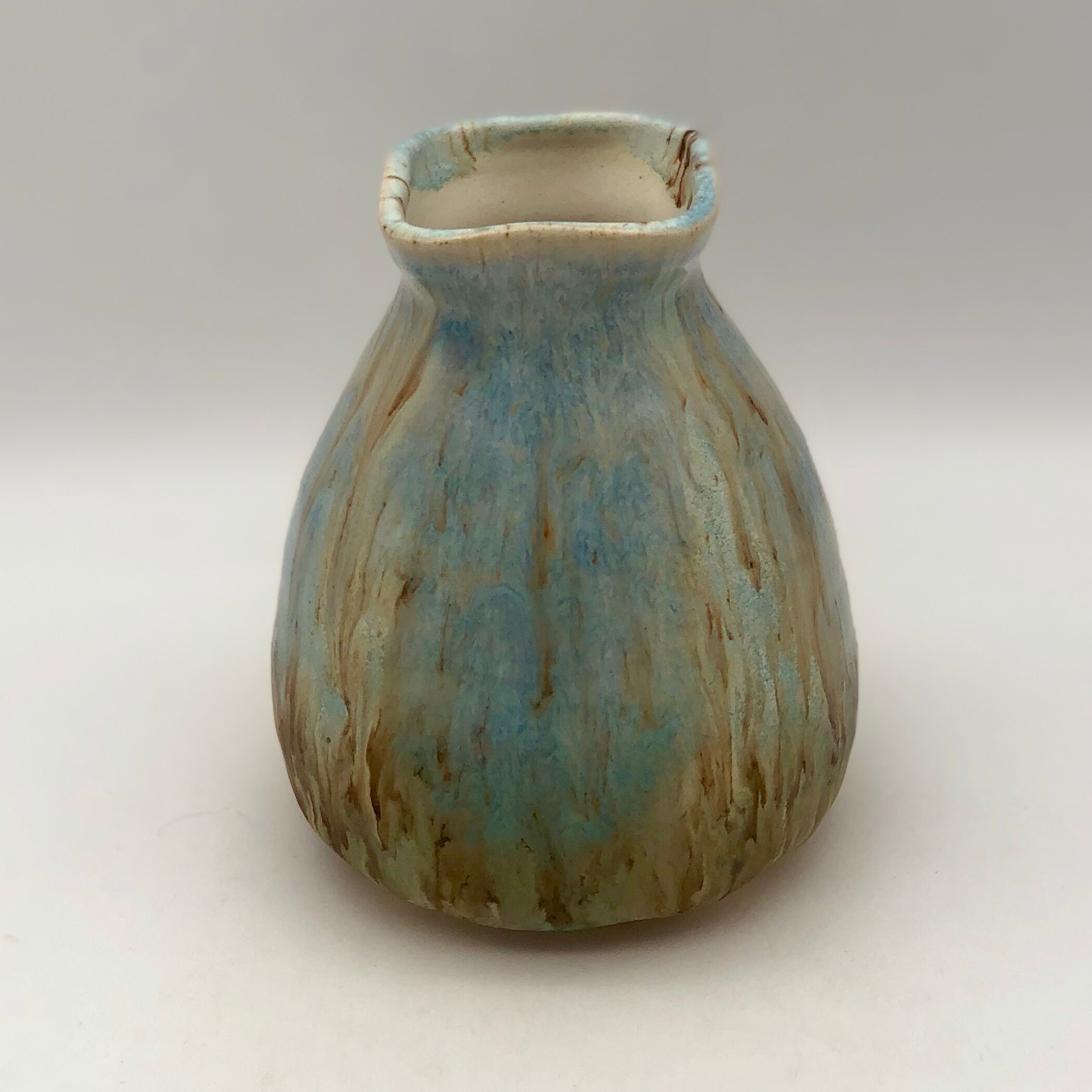 Seascape Wheel Thrown Footed Stoneware Vase With Squared Rim - Etsy