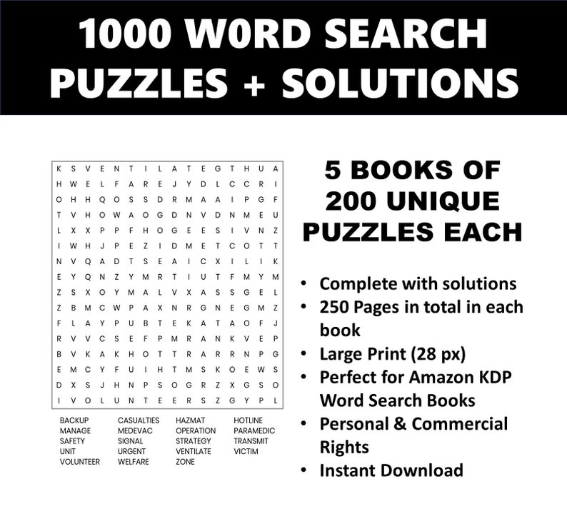 1000 Large Print Word Search Puzzles Bundle for Adults & Seniors. 5 ...