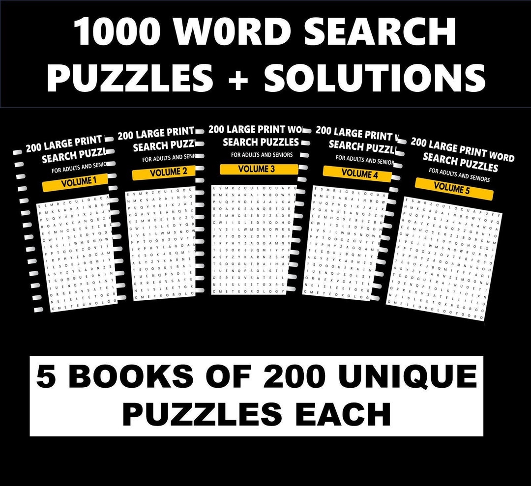 1000 Large Print Word Search Puzzles Bundle for Adults & Seniors. 5 ...