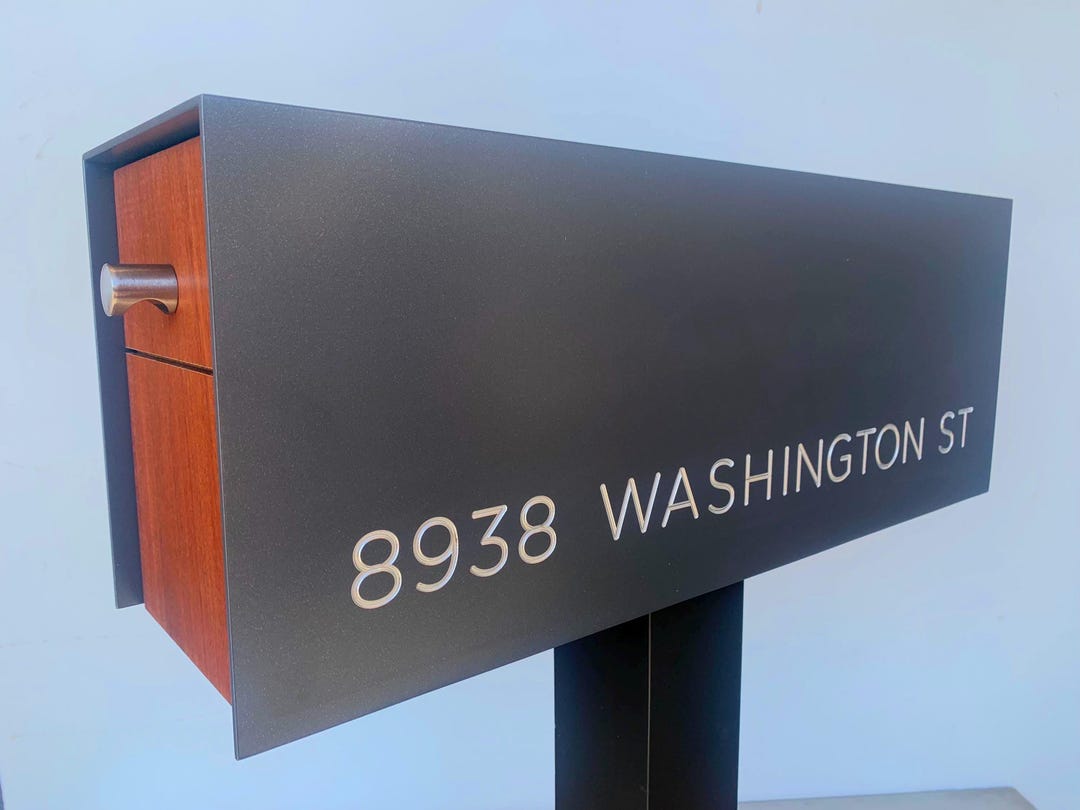 Engraved Post Mounted Mailbox, Modern Design, Powder Coated Aluminum ...