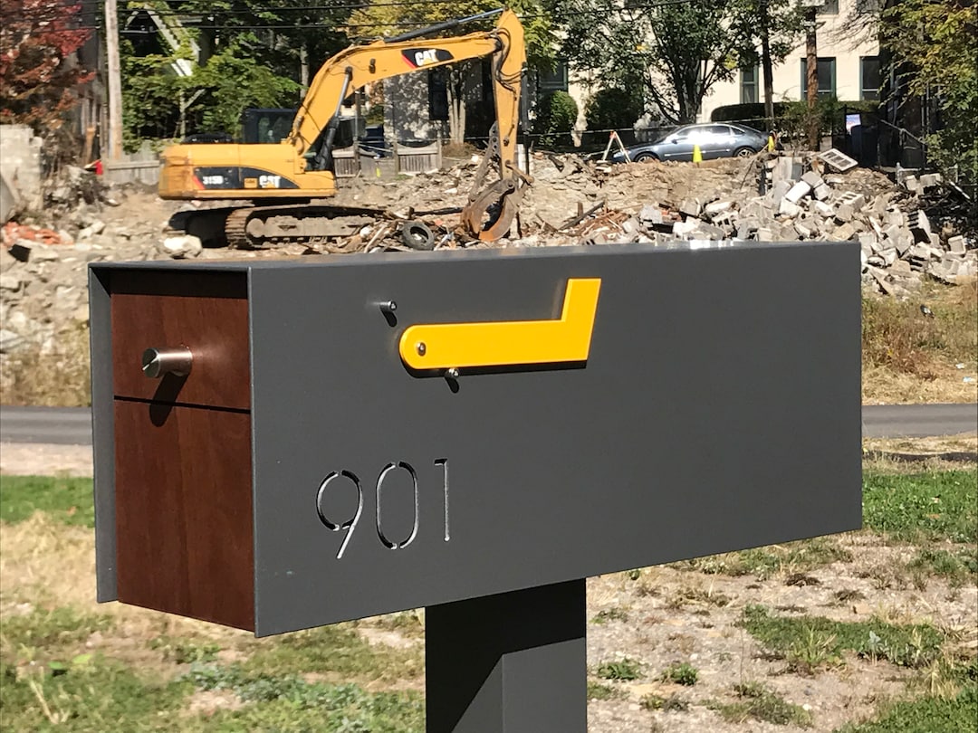 Mailbox With THROUGH CUT Address Numbers and FLAG: Custom Modern and ...