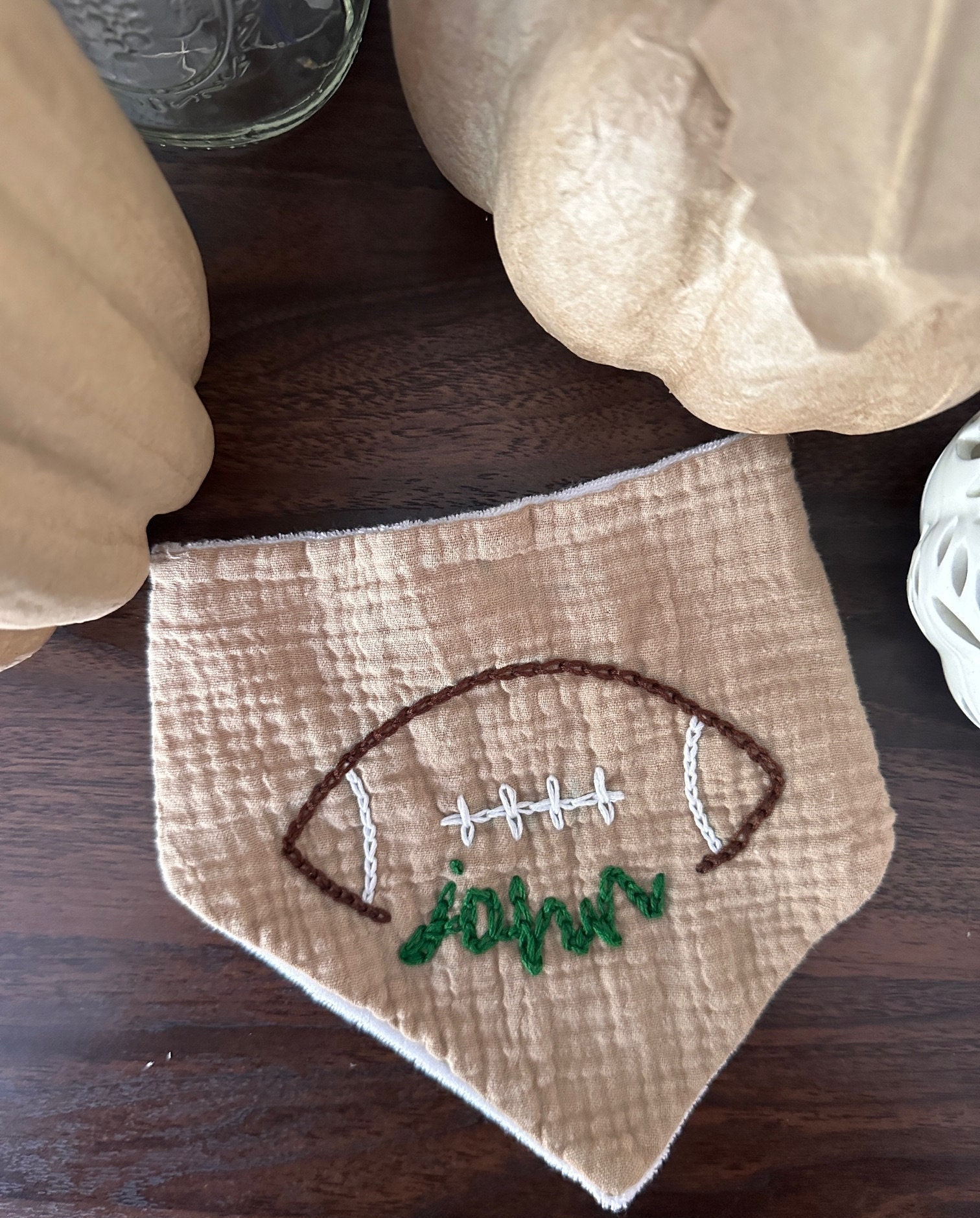 Football Hand Embroidered Bib Baby Boy Gift Baby Shower Gift Unique ...