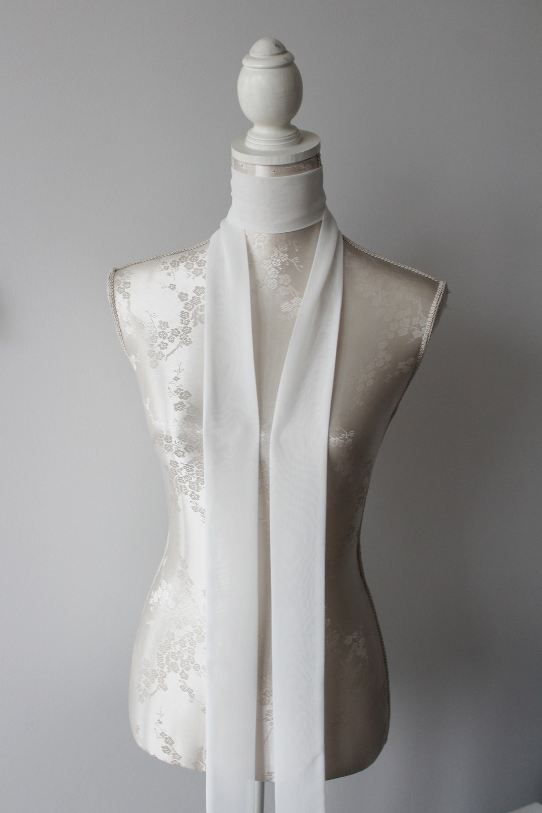 Long Skinny Scarf White Ecru Cream Narrow Scarf Detachable Removable ...