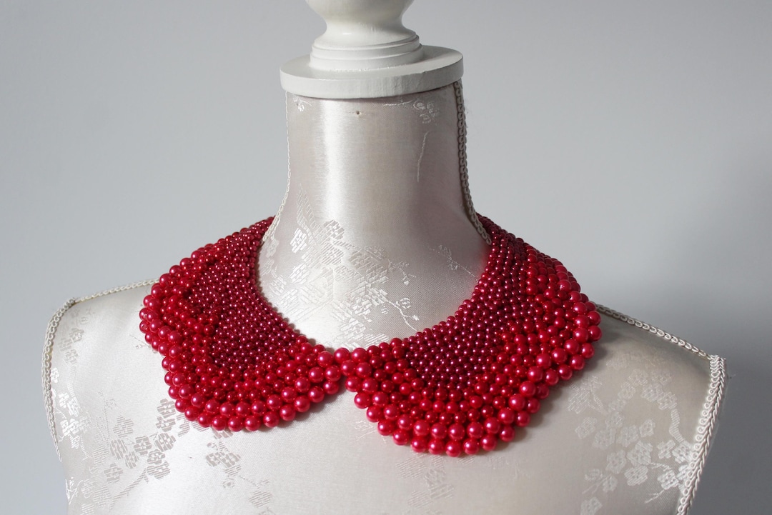 Red Collar Necklace With Pearls Detachable Beaded Collar Beads ...