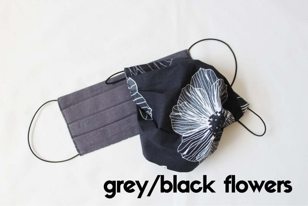 Black Cream Flower Face Mask Double Layer Cotton Face Mask Washable ...