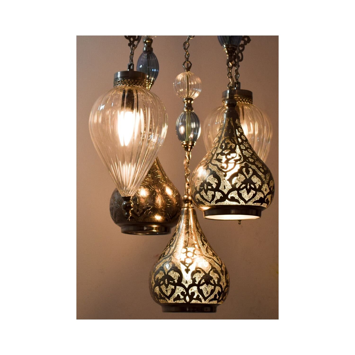 5 Pendant Lamps cluster Hand blown Glass Pendant Lamp | Etsy