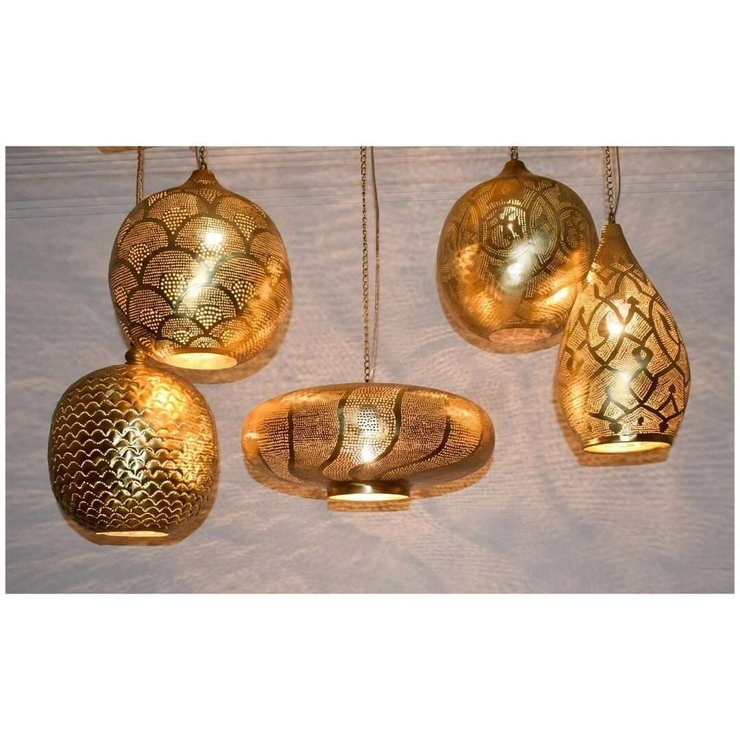 5 Cluster Pendant Lamps: Hand-pierced Shadow Caster (kitchen Island, 12 ...