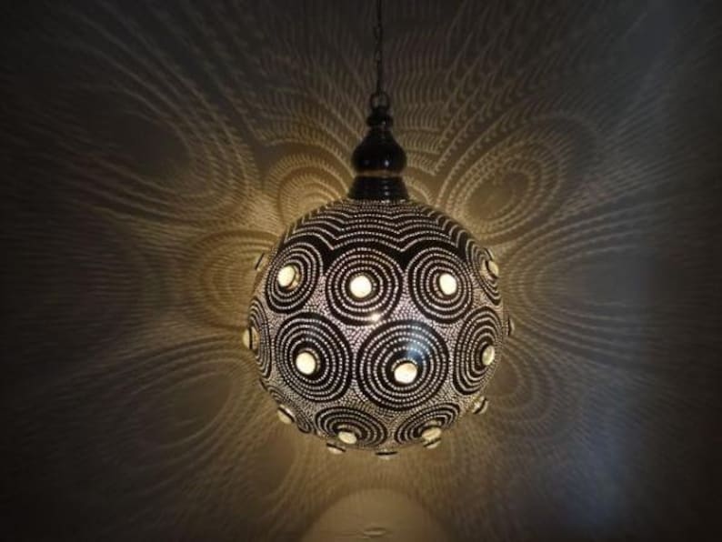 Brass With Glass Stones Moroccan Style Lamp | Etsy