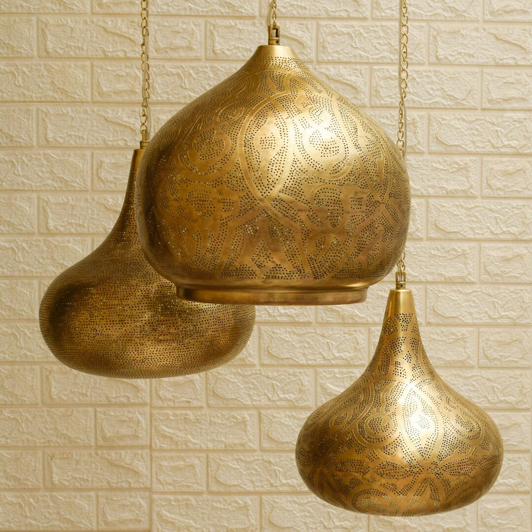 Kitchen Island Lamps-kitchen Island Lights-moroccan-set of 3 Brass ...