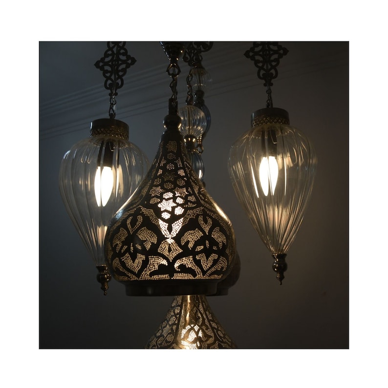 5 Pendant Lamps Cluster Hand Blown Glass Pendant Lamp - Etsy