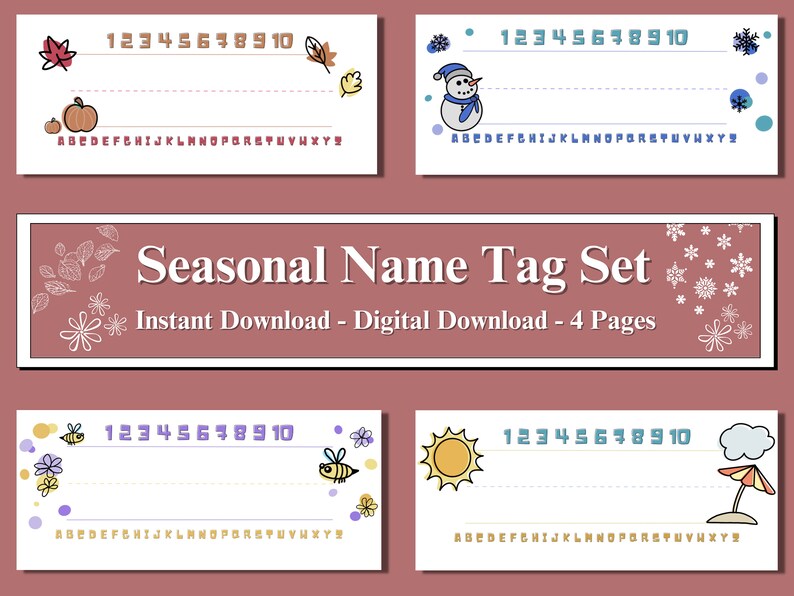 Seasonal Name Tags Set - Instant Download - Season Printable - Summer ...