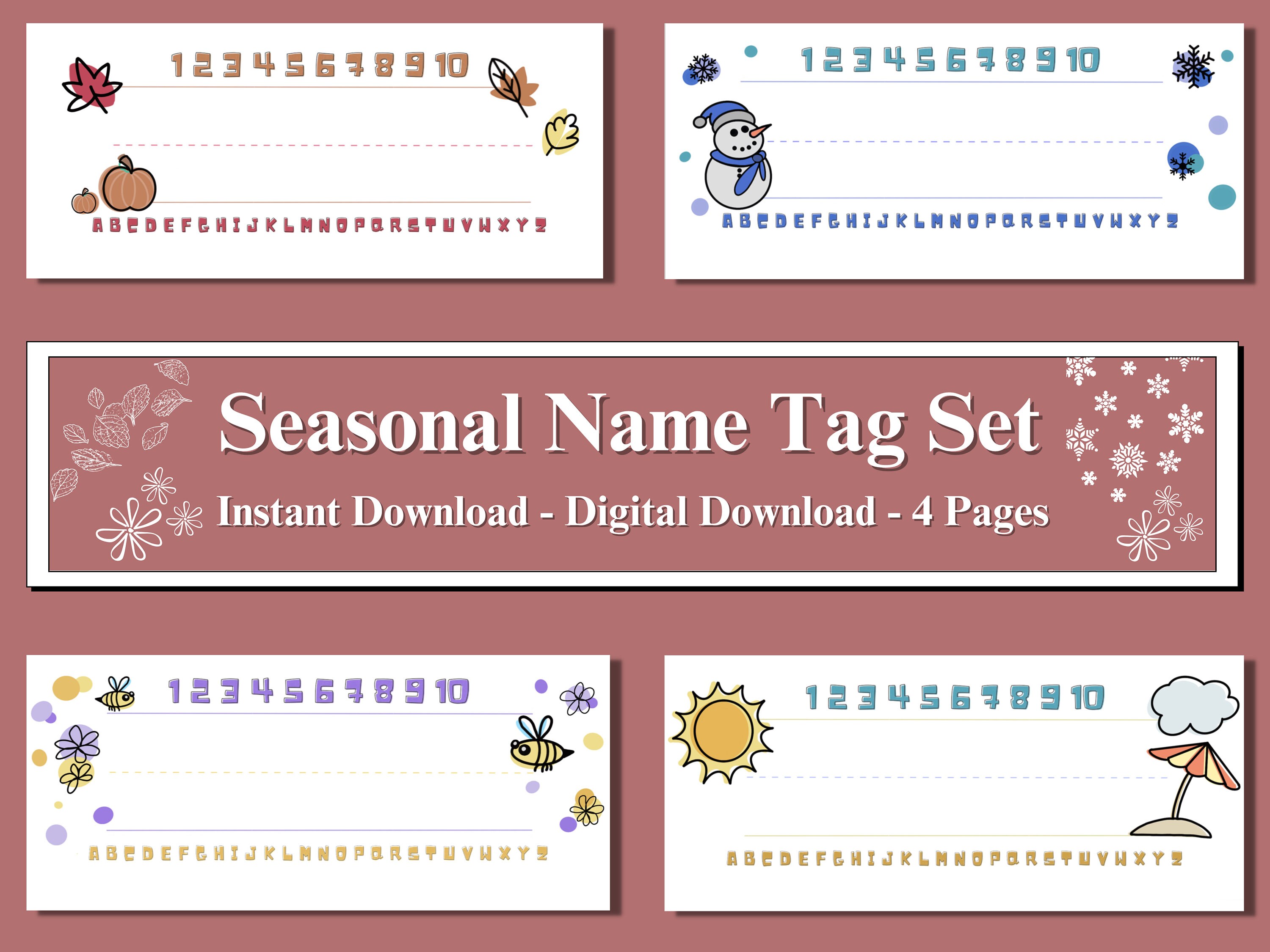 Seasonal Name Tags Set - Instant Download - Season Printable - Summer ...