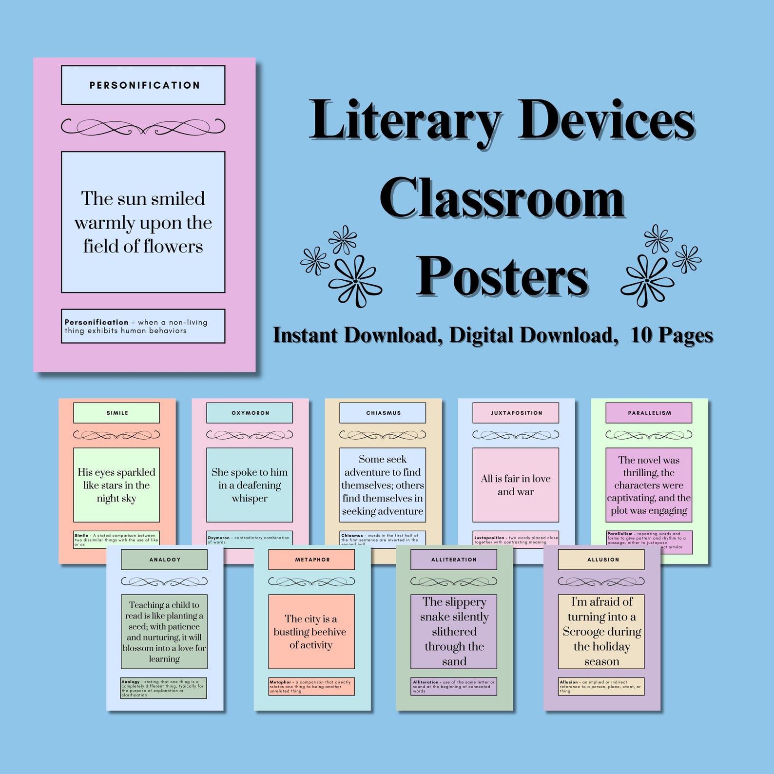 Literary Devices Classroom Posters: English Teacher Decor (PDF Download ...