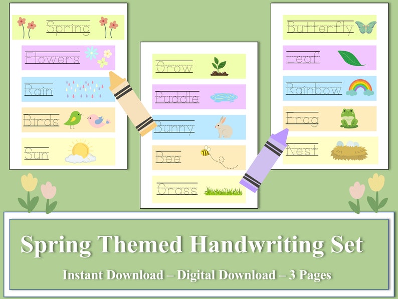 Spring Vocabulary and Handwriting Sheets- Instant Download - Spring ...