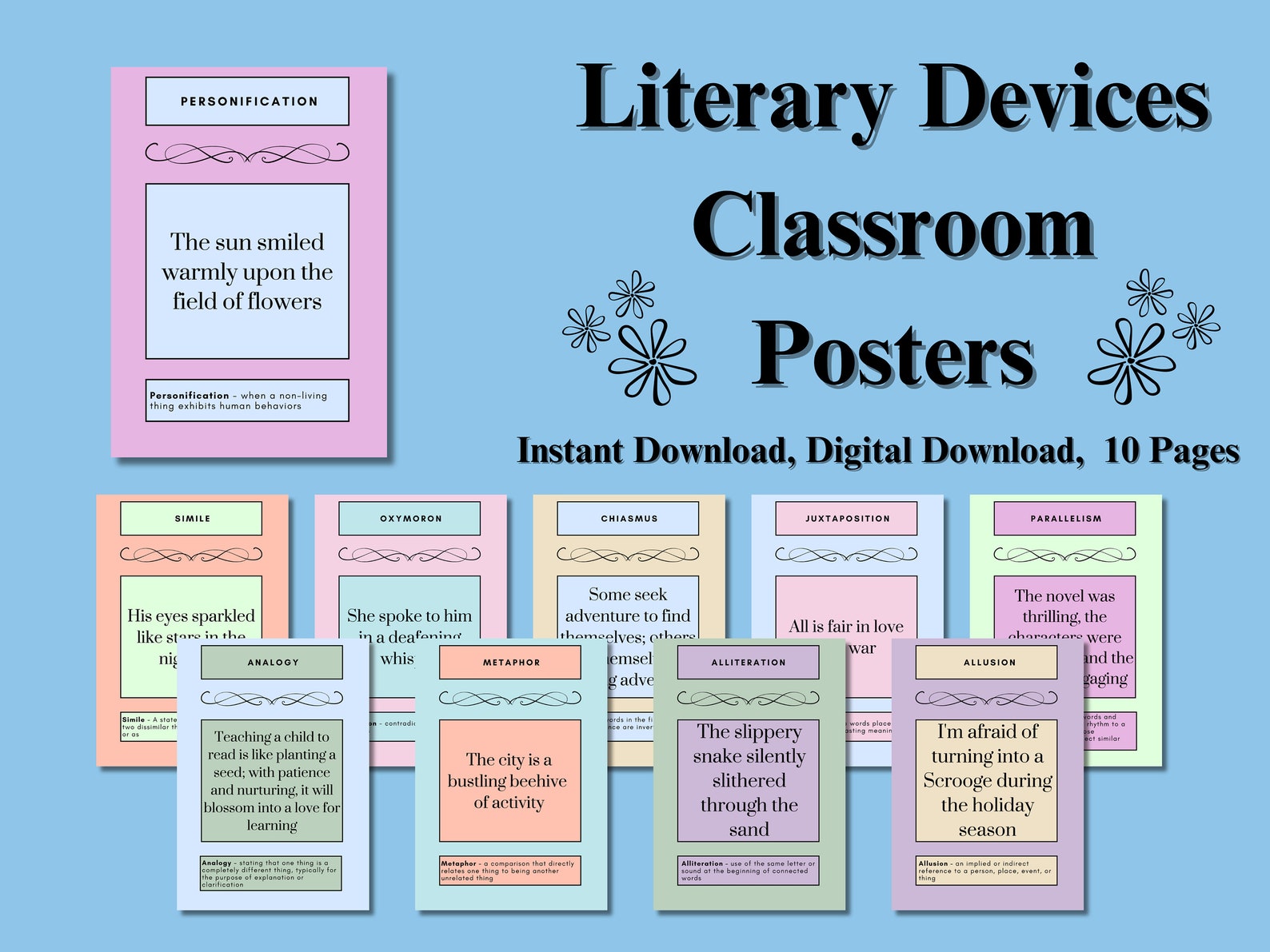 Literary Devices Classroom Posters - Classroom Decor - English Teacher ...