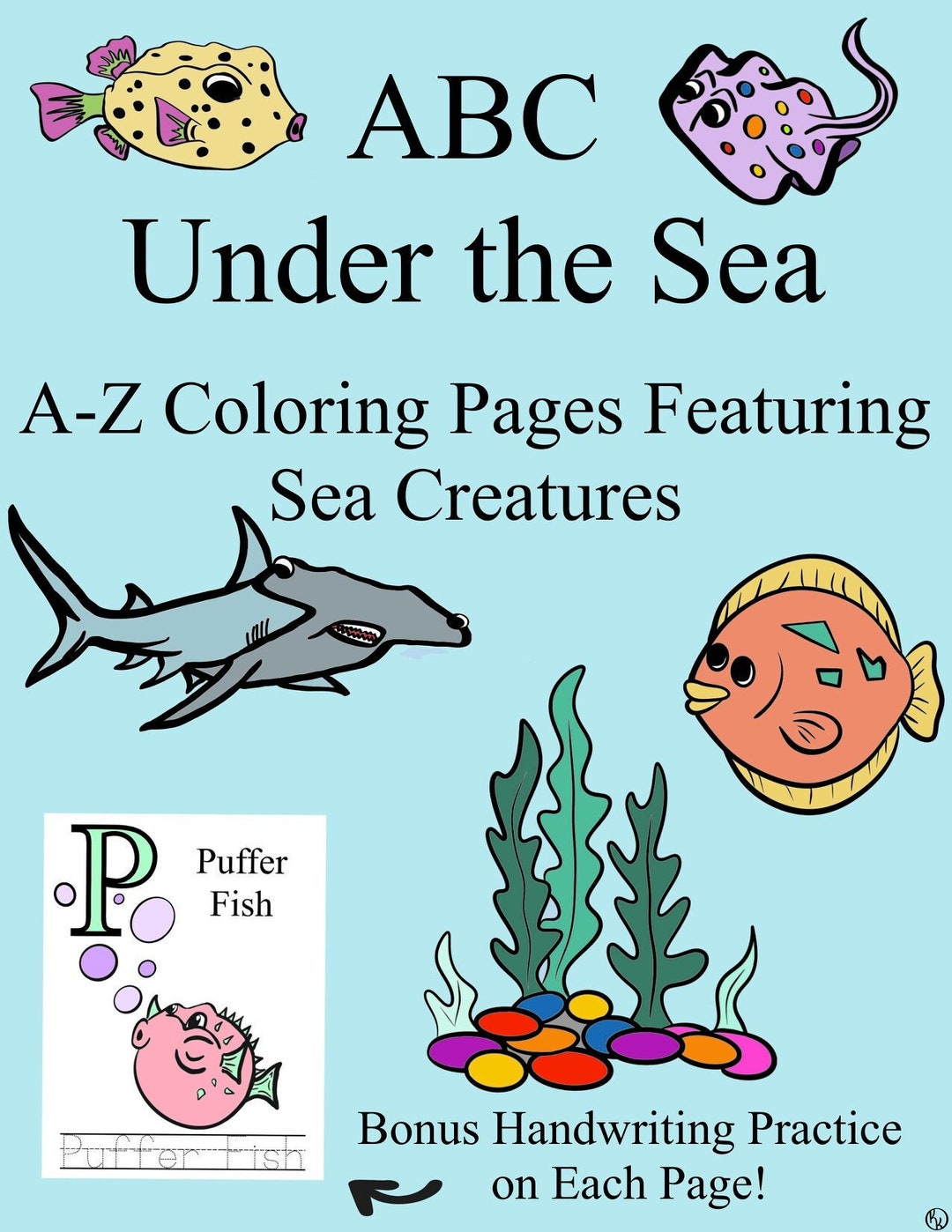 Sea Animal Alphabet Coloring Pages - Etsy