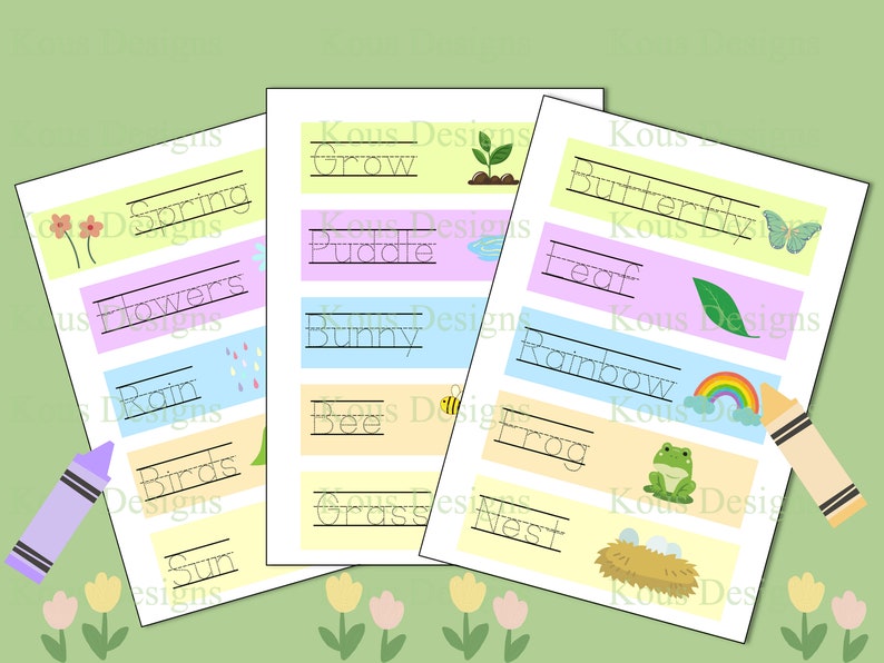 Spring Vocabulary and Handwriting Sheets- Instant Download - Spring ...