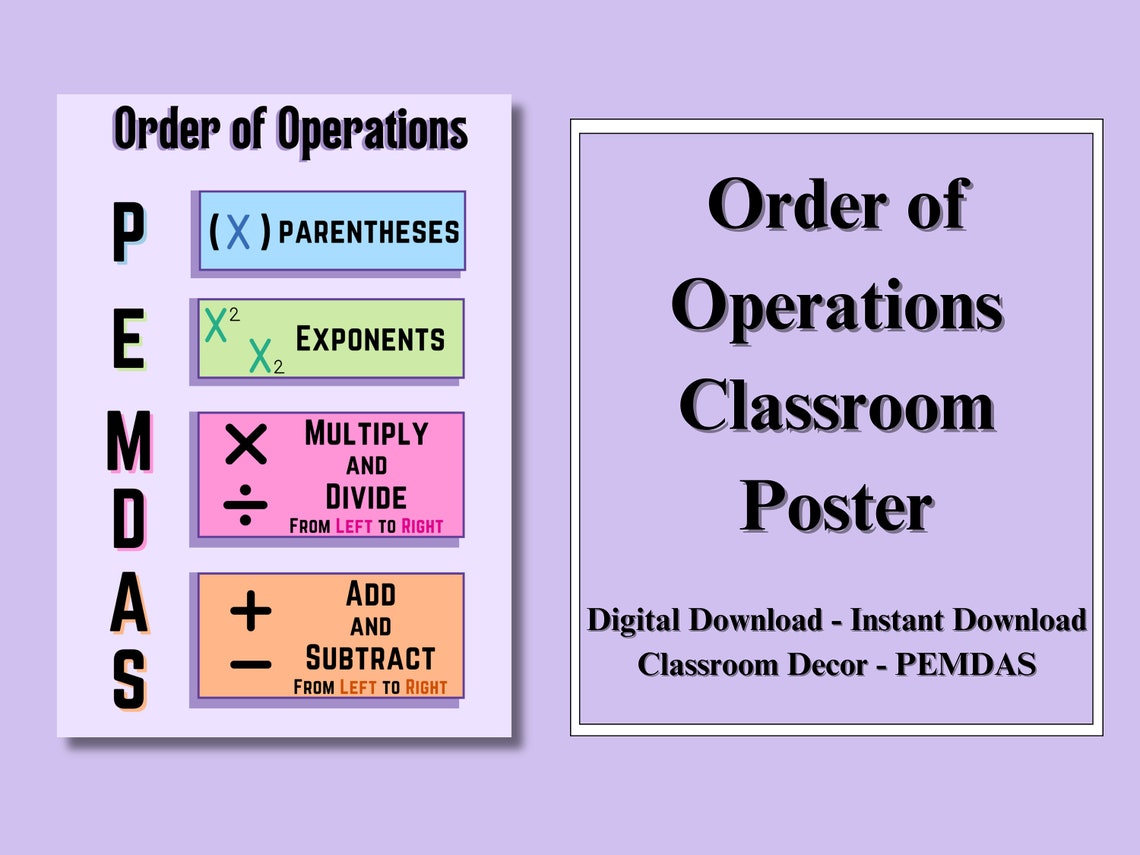 Order of Operations Math Poster - Math Class - Classroom Poster ...