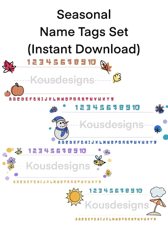 Seasonal Name Tags Set instant Download - Etsy