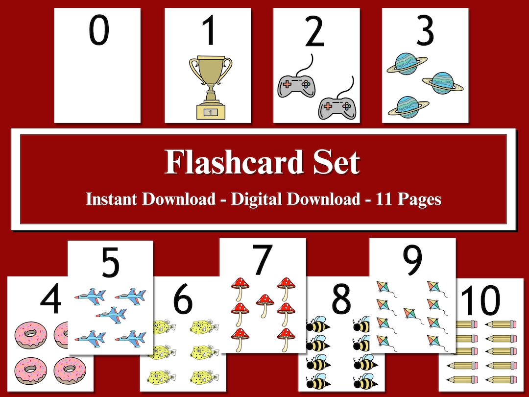 Counting Flashcard Set: Numbers 0-10, Classroom Decor (digital Download ...