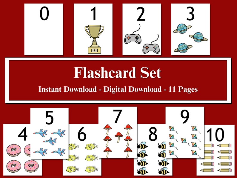Counting Flashcard Set: Numbers 0-10, Classroom Decor (digital Download ...