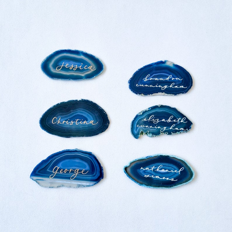 Blue Agate Place Cards | 2.5-3 Inches Long | Handwritten Calligraphy - Etsy