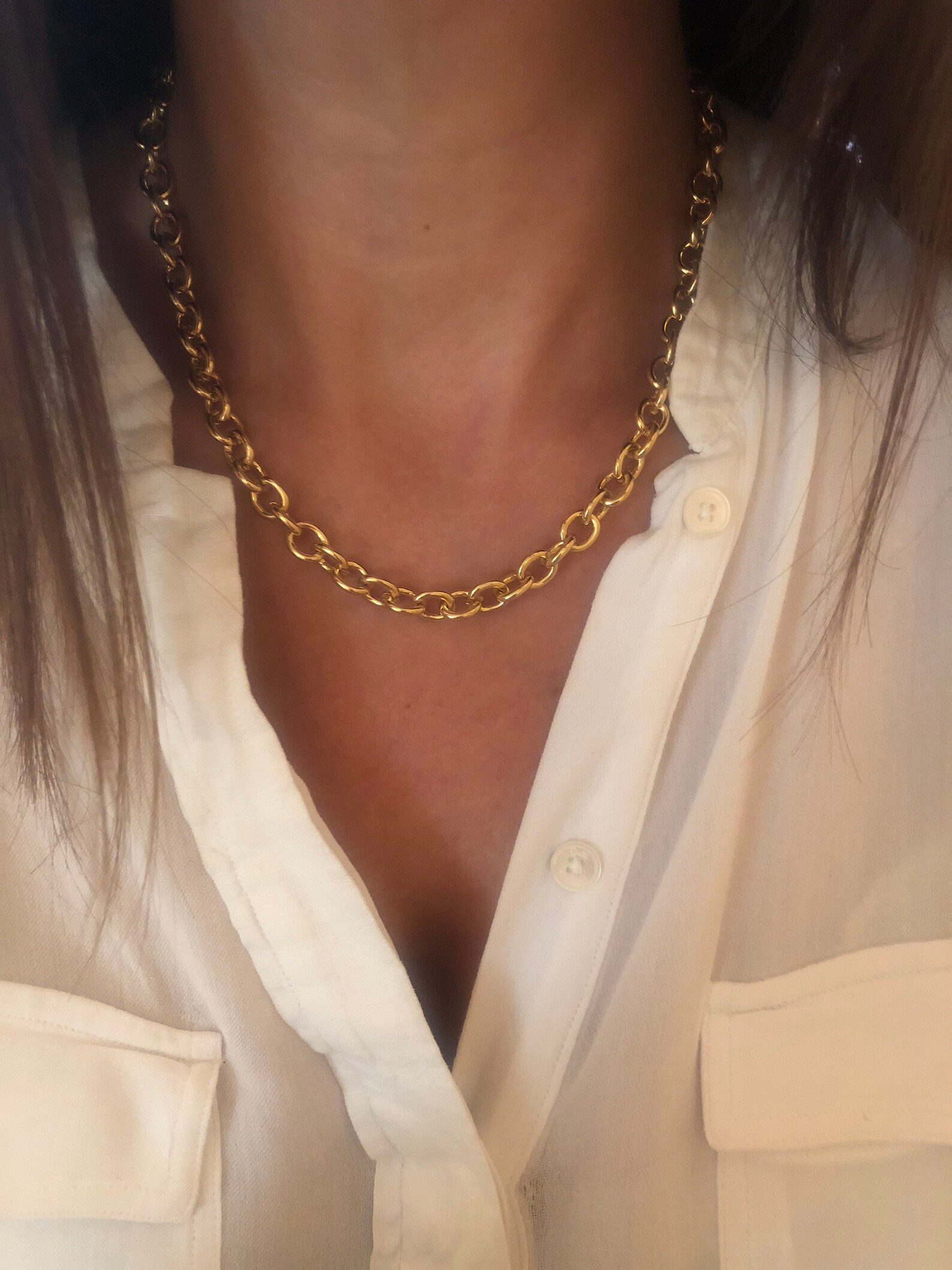 Gold Chunky Chain Medusa Necklace Blue Evil Eye Jewel Xmas | Etsy