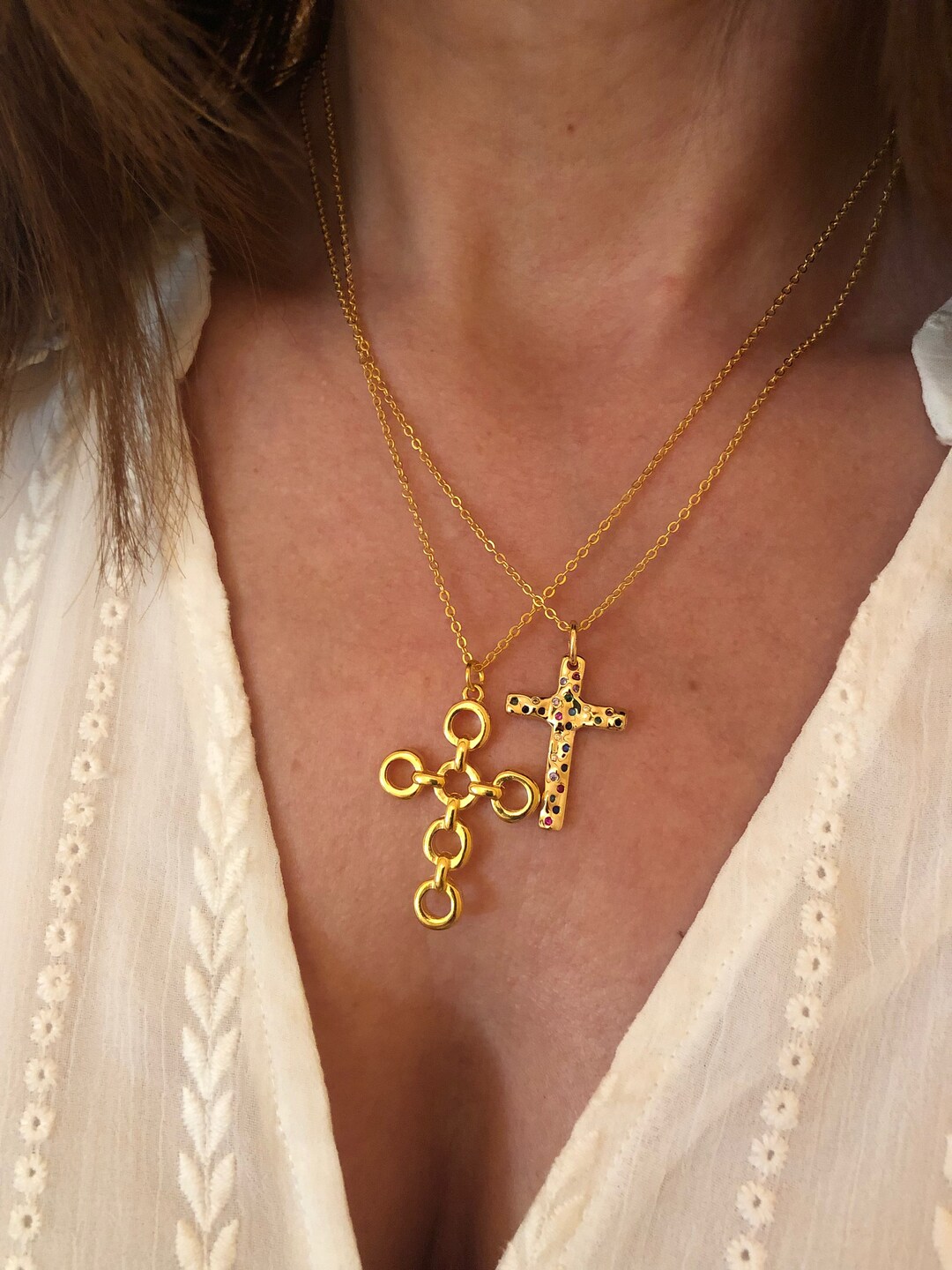 Goldkreuz-Halskette, Kettenmuster-Kreuzjuwel, Muttertagsgeschenk / Sie ...