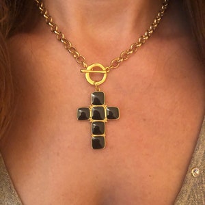 Turquoise Blue Cross Necklace: Chunky 24K Gold Plated Chain - Etsy
