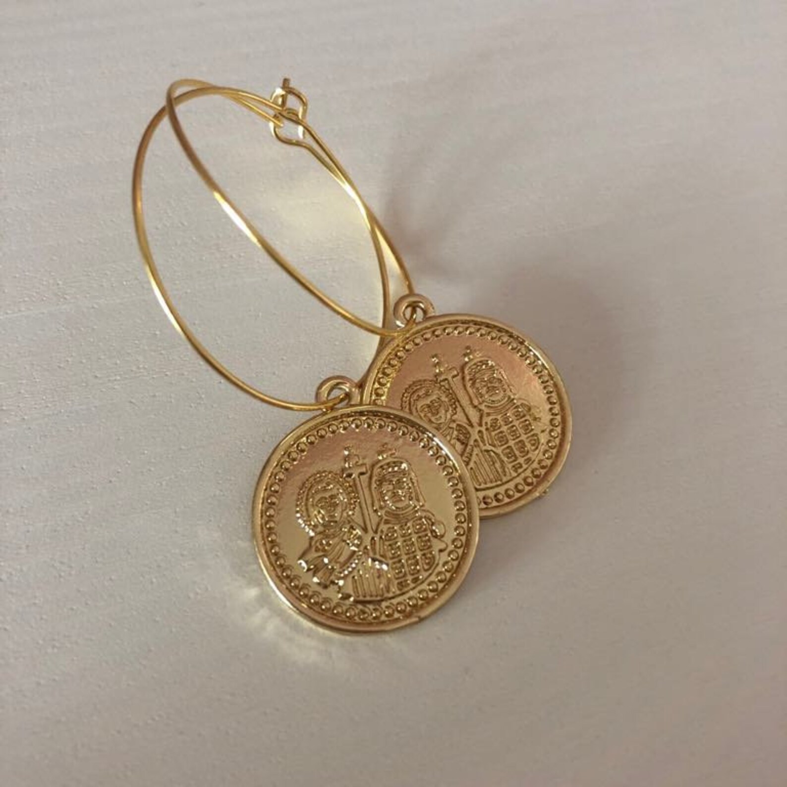 Gold Coin Cross Earrings Xmas Gift Orthodox Byzantine Hoops | Etsy