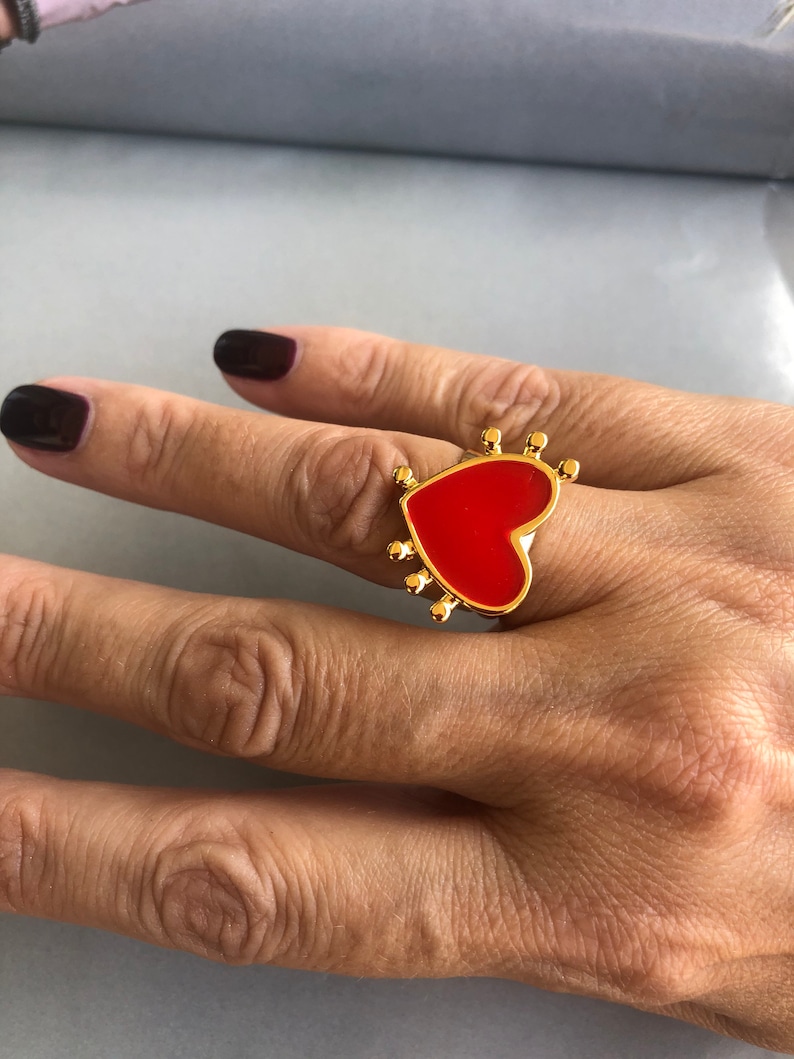 Evil Eye Ring Red Enamel Heart Ring Valentine's Gift | Etsy