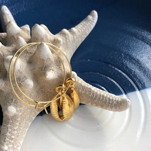 Gold Shell Hoop Earrings Cowrie Charm Earrings Christmas - Etsy