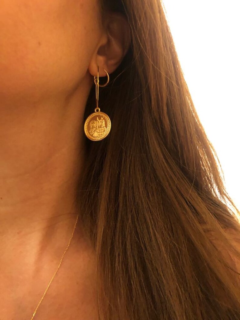 Gold Coin Cross Earrings Xmas Gift Orthodox Byzantine Hoops | Etsy
