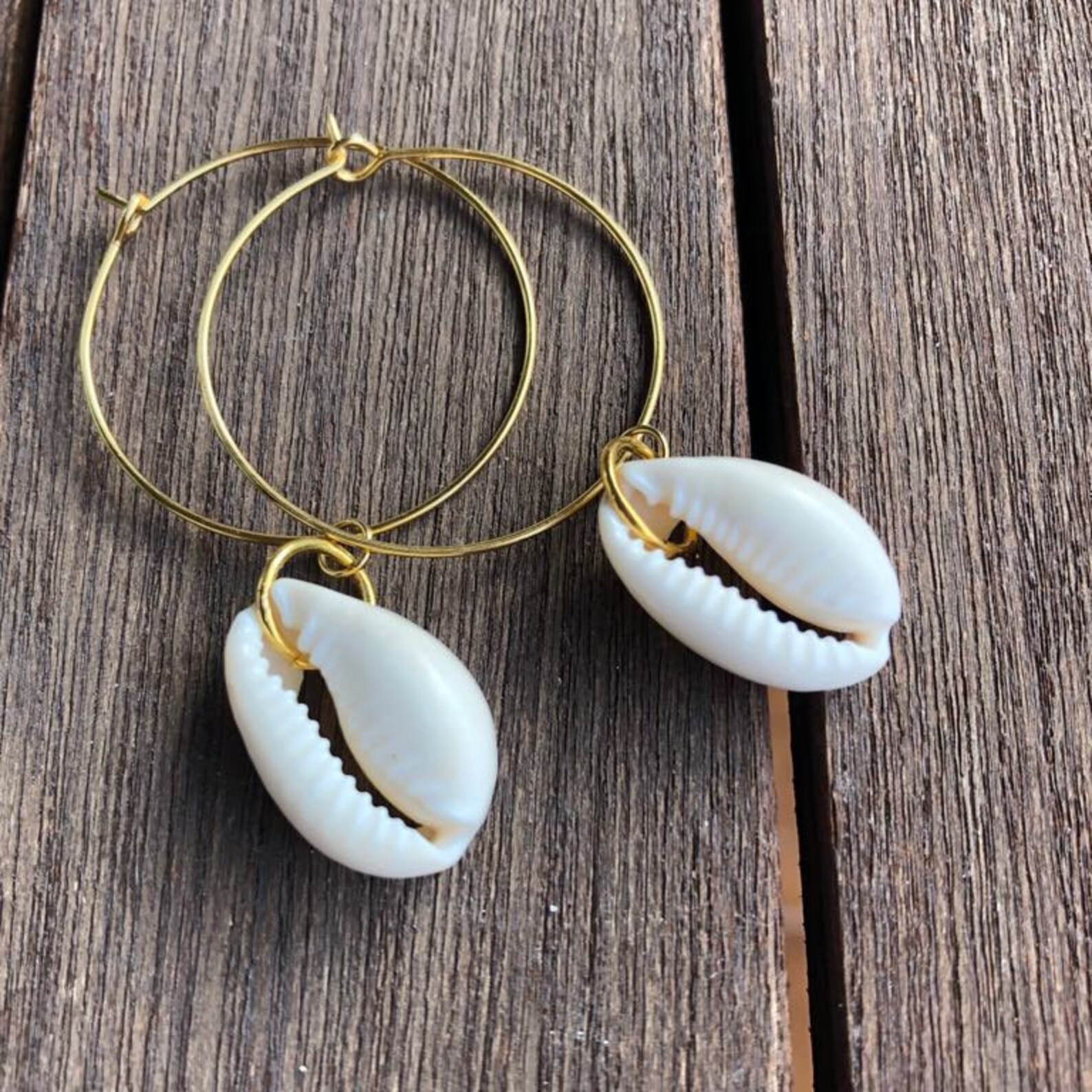 Gold Shell Hoop Earrings Cowrie Charm Earrings | Etsy