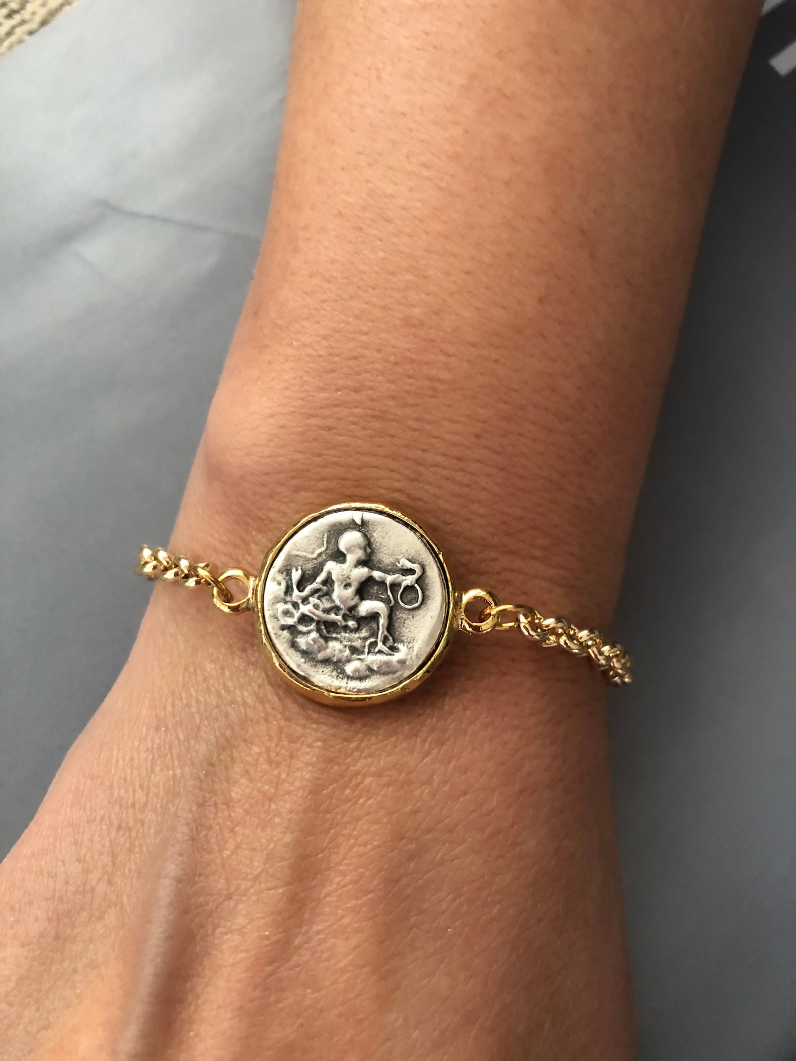 Chunky Chain Coin Bracelet: Two-sided Ancient Greek Jewelry - Etsy