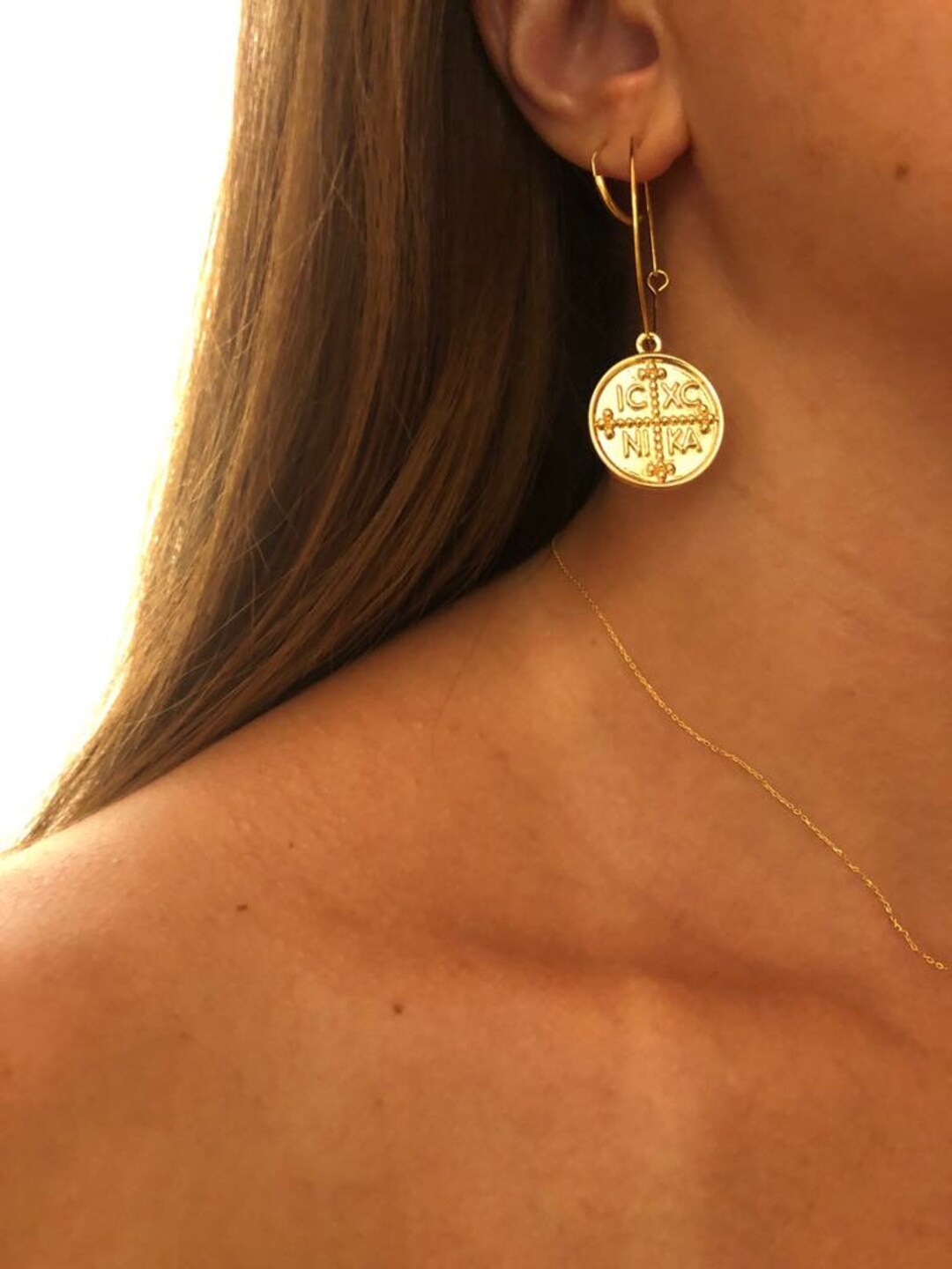 Gold Coin Cross Earrings Xmas Gift Orthodox Byzantine Hoops - Etsy
