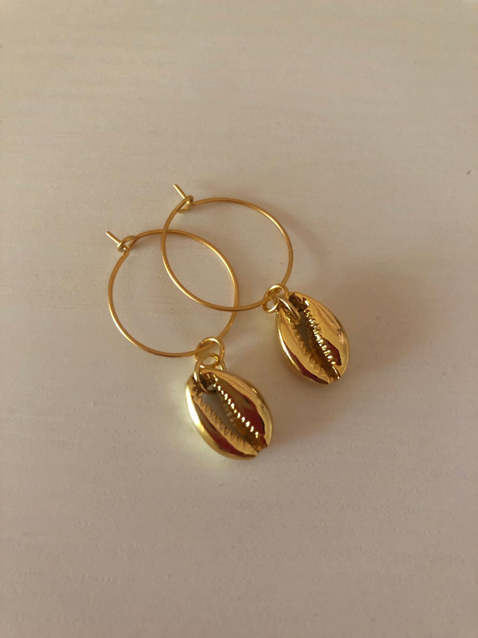 Gold Shell Hoop Earrings Cowrie Charm Earrings | Etsy