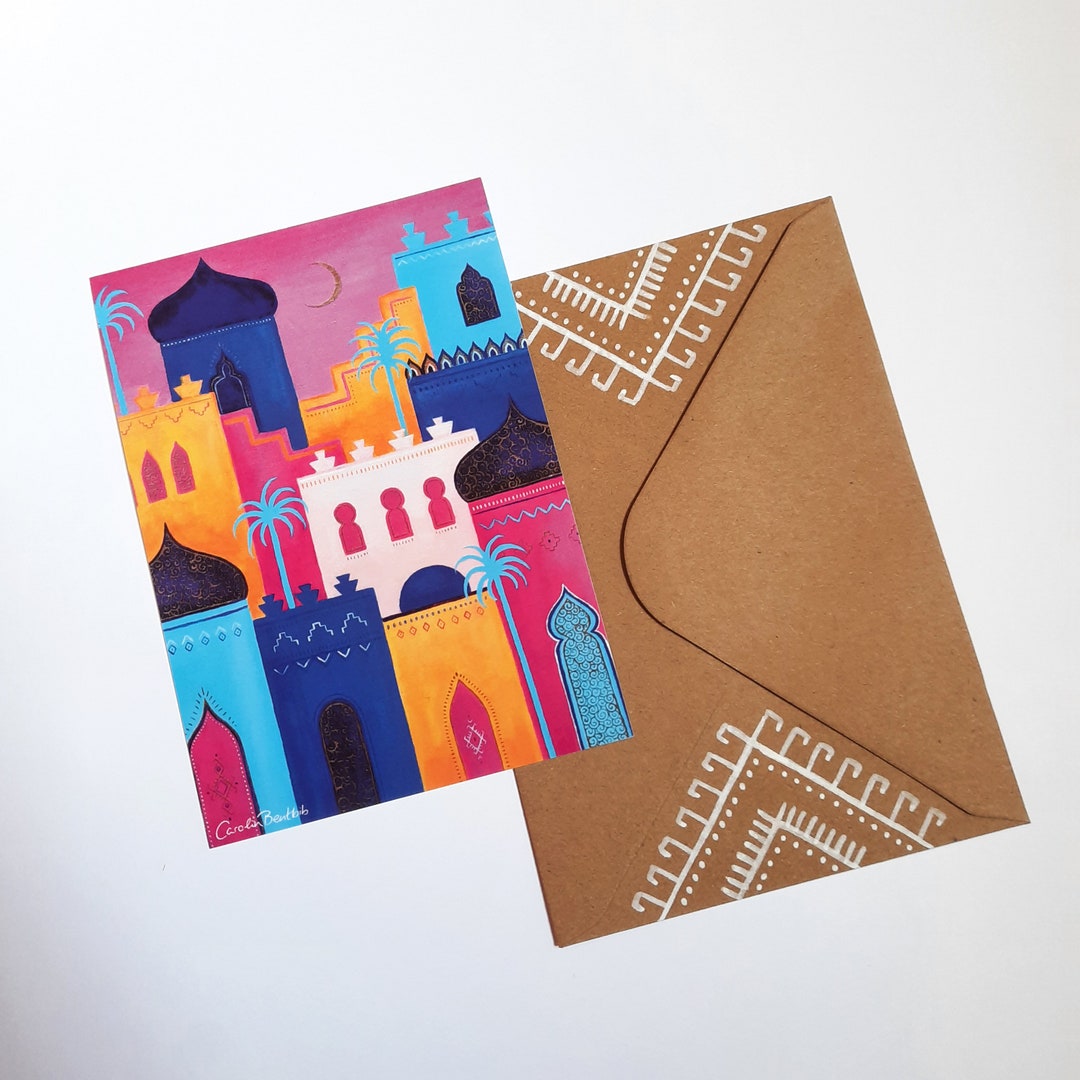 Morocco Postcard + Hand Painted Envelope – DIN A6 - Colorful Moroccan ...