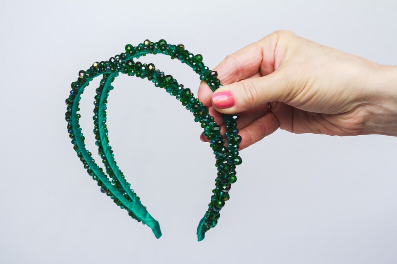 Bridal Thin Headband Double Band Tiara Emerald Beaded Headband Baroque ...