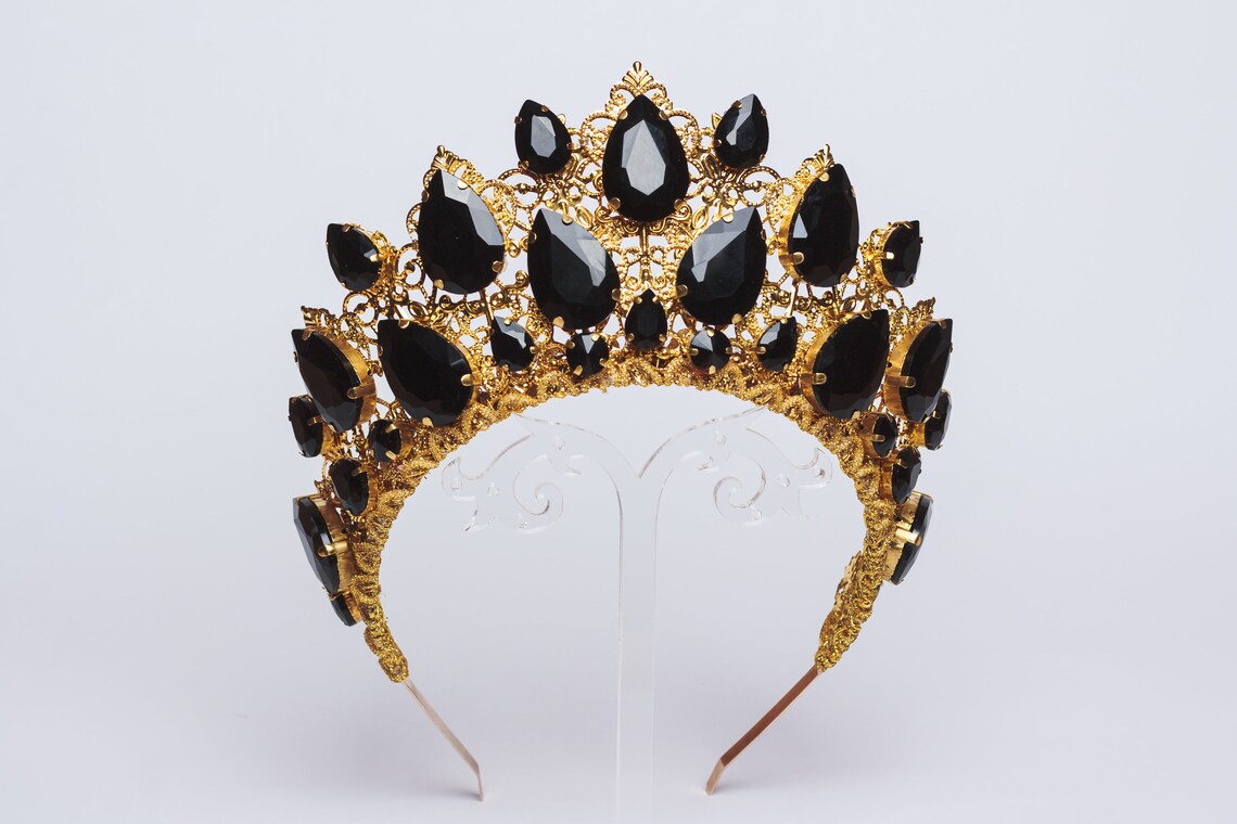 Gold Black Crown Gothic Baroque Crown Medieval Wedding Crown - Etsy