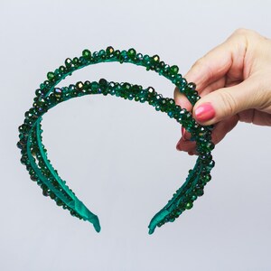 Bridal Thin Headband Double Band Tiara Emerald Beaded Headband Baroque ...