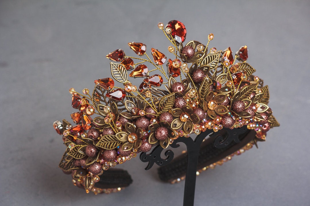 Fall Wedding Crown Bronze Bridal Tiara Brown Dolce Crown Baroque ...